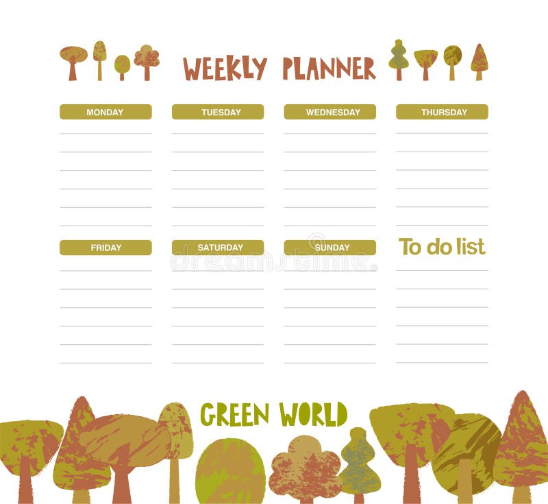 Vector Weekly Planner with Cute Animals and Elements. Schedule Design ...