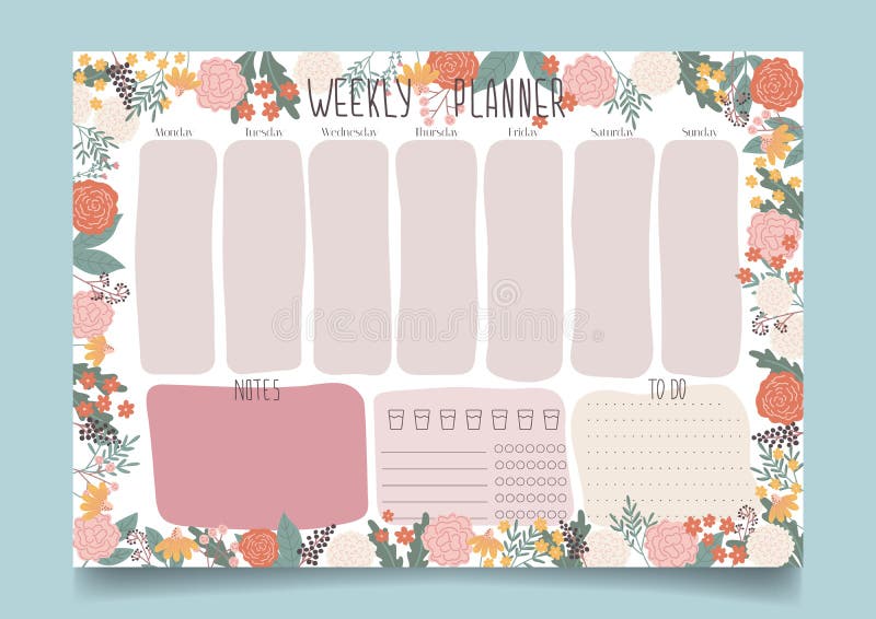 Vector Weekly Planner Templates with Floral Design. Planner with Space ...