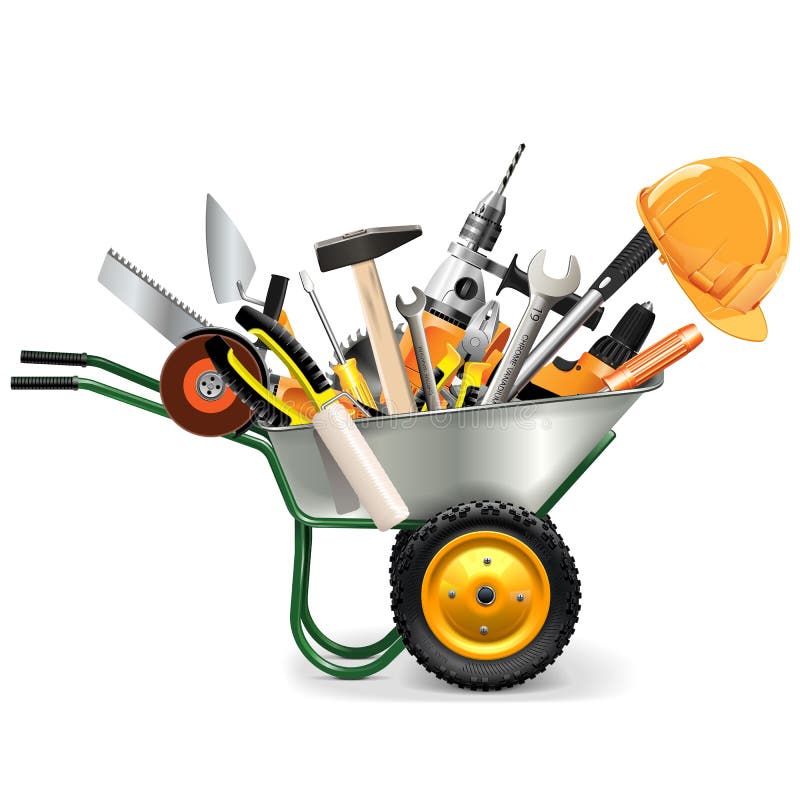 Vector Wheelbarrow with Tools Stock Illustration - Illustration of ...