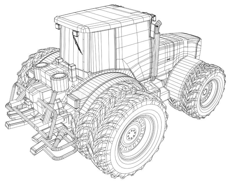 Vector Wheeled Tractor Isolated on White Background. Side View. Tracing ...