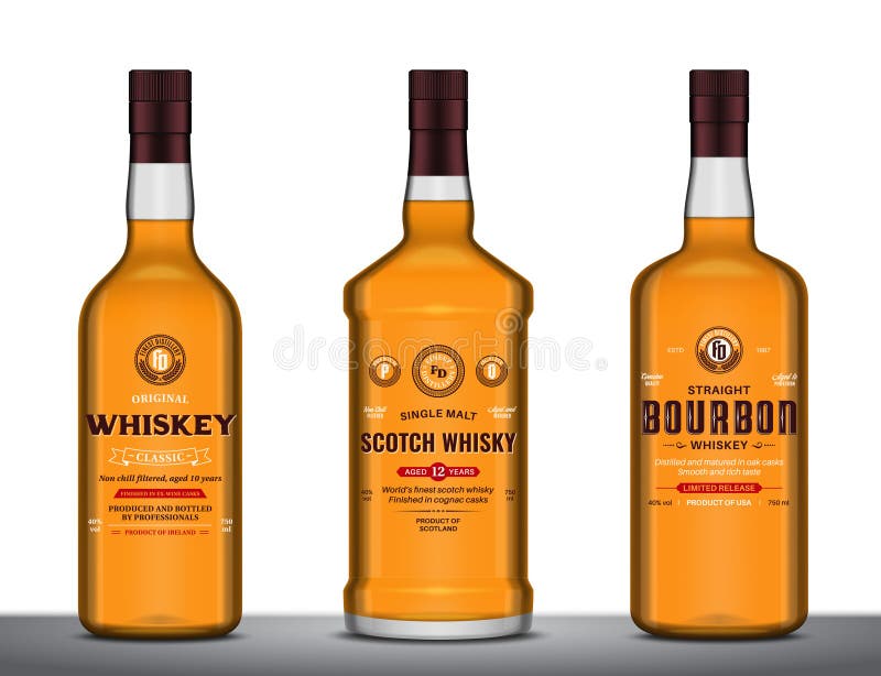 Vector Whiskey, Bourbon and Scotch Whisky Labels and Bottle Mockups ...