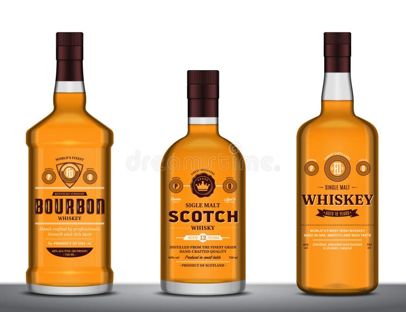 Vector Whiskey, Bourbon and Scotch Whisky Labels and Bottle Mockups ...