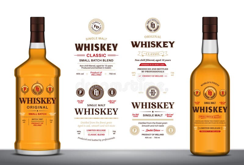Vector Whiskey Labels and Bottle Mockups Stock Illustration ...
