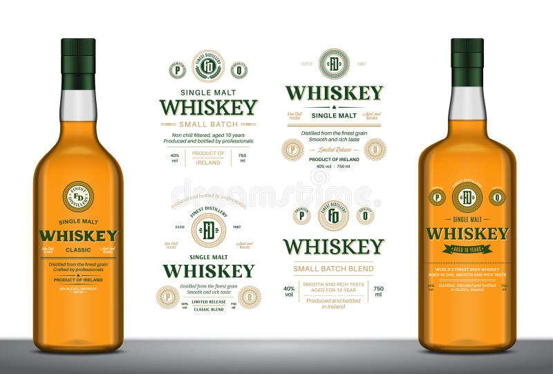 Vector Whiskey Labels and Bottle Mockups Stock Vector - Illustration of ...