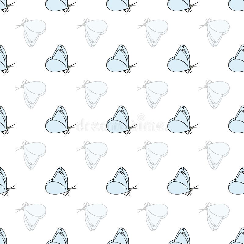 Vector White Background Blue Butterfly Seamless Pattern. Butterflies ...