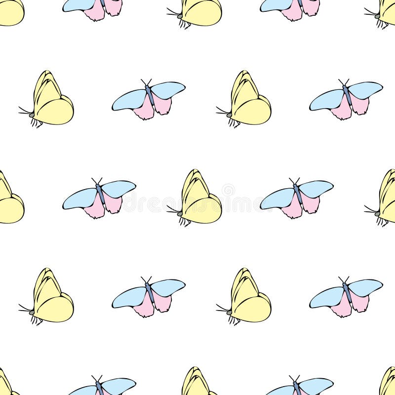 Vector White Background Butterfly Seamless Pattern. Butterflies ...