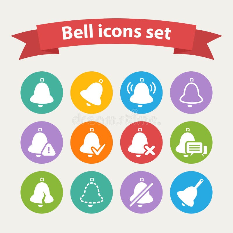 Vector White Bell Icons Set Stock Vector - Illustration of flat, ringer ...