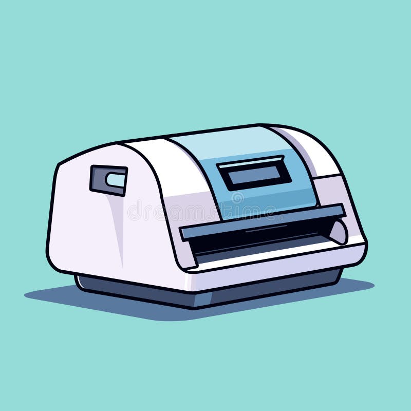 Vector of a White and Blue Printer Icon on a Blue Background Stock ...