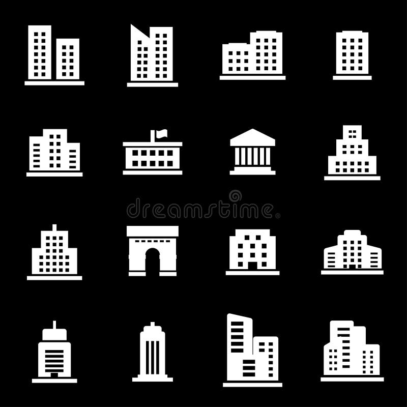 Vector White Buildings Icons Set Stock Illustration - Illustration of ...