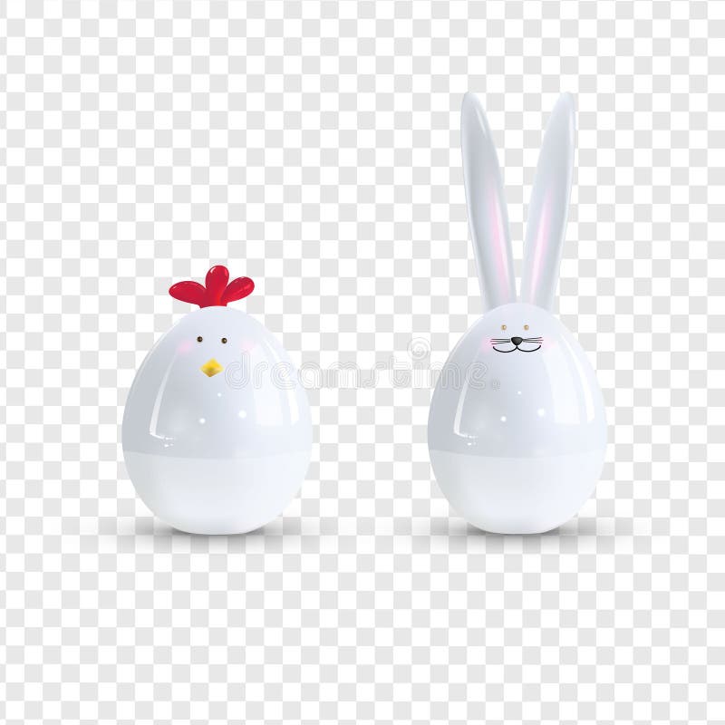 Vector White Ceramic Easter Bunny and Chicken. Decorative Realistic Object for Easter Day Stock ...