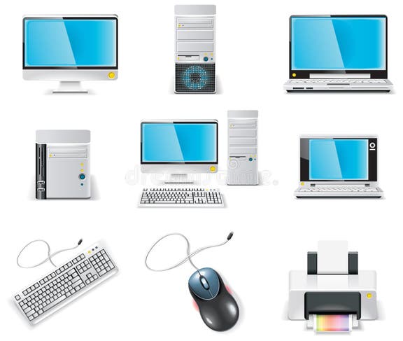 Vector White Computer Icon Set. Part 1. PC Stock Vector - Illustration ...