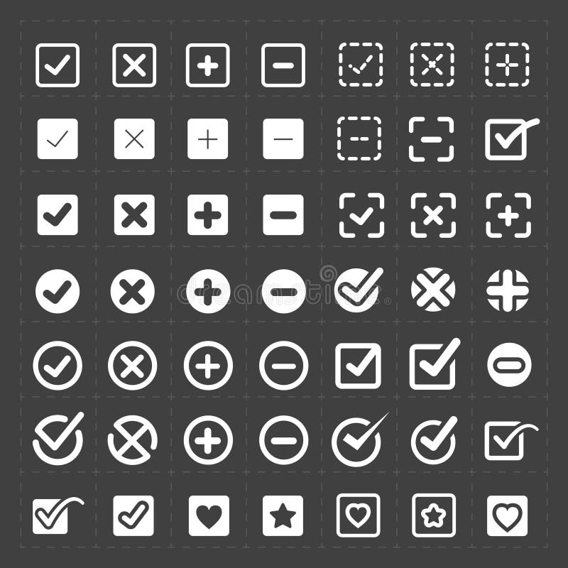 Vector White Confirm Icons Set Stock Vector - Illustration of minus ...