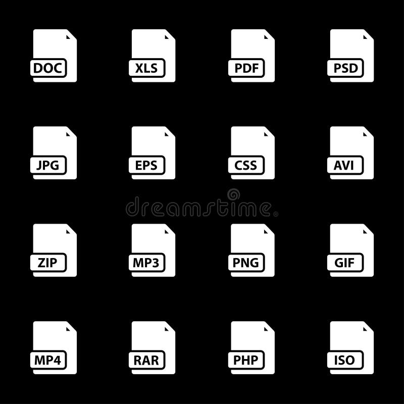 Vector White File Type Icons Set Stock Illustration - Illustration of ...
