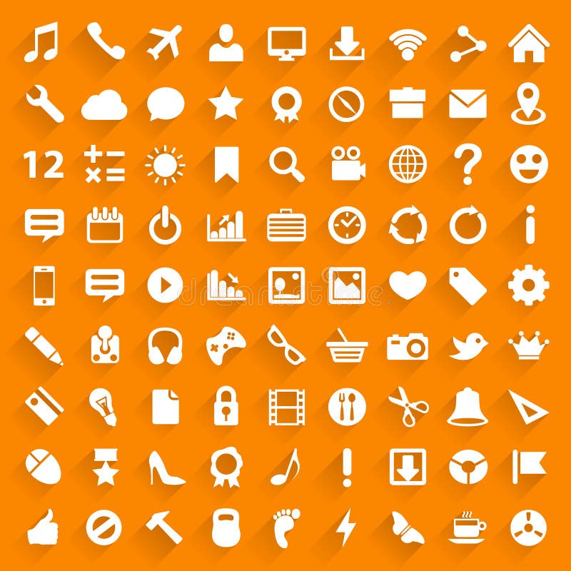 Vector White Icons with Drop Shadow. Stock Vector - Illustration of ...