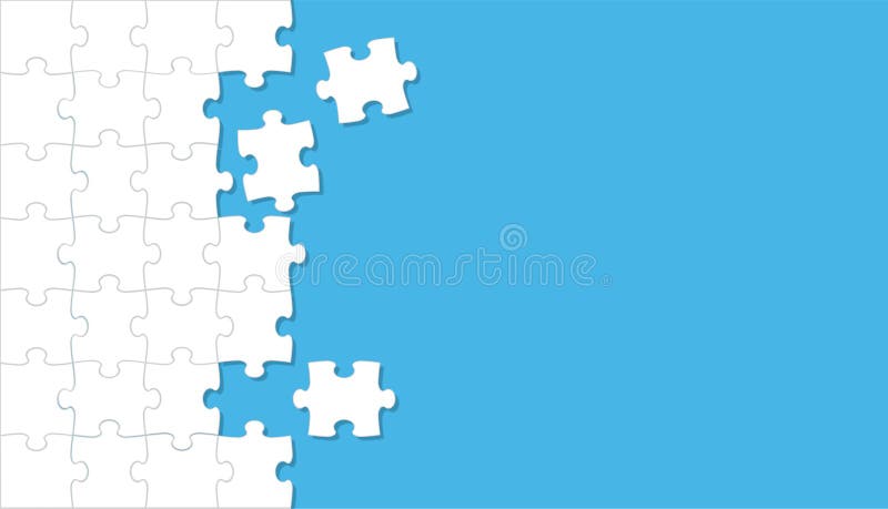 Vector White Jigsaw Puzzle Background with a Text Space on a Blue ...