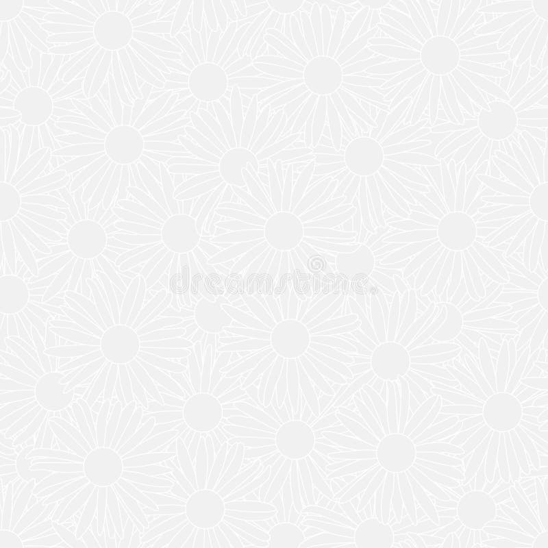Vector White Line Art Overlapping Daisies on Light Gray Seamless Repeat ...