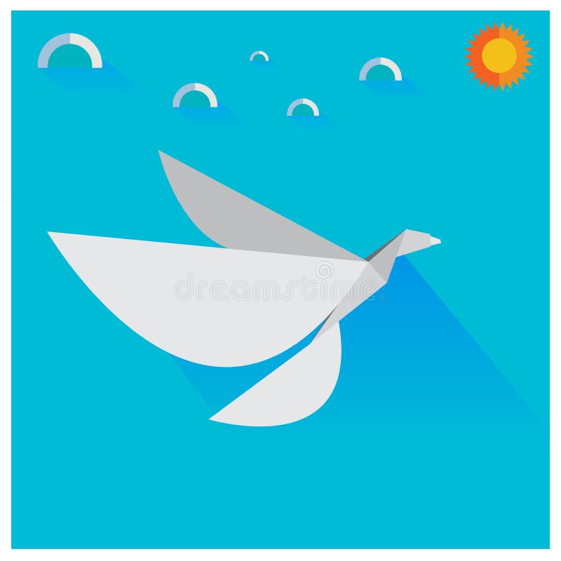 Vector White Paper Birds Flying Sky. with Clouds and Sun Stock Vector ...
