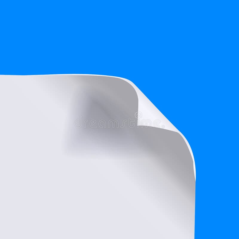 Vector White Paper with Curled Corner on Bright Blue Background, Paper ...
