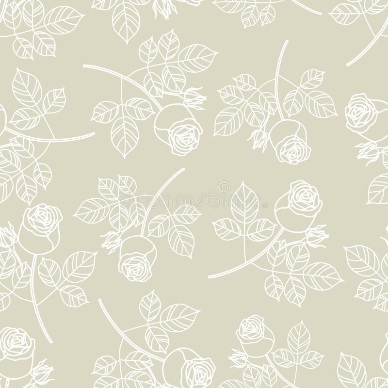 Vector White Roses Line Art Repeat Pattern Background Stock Vector ...