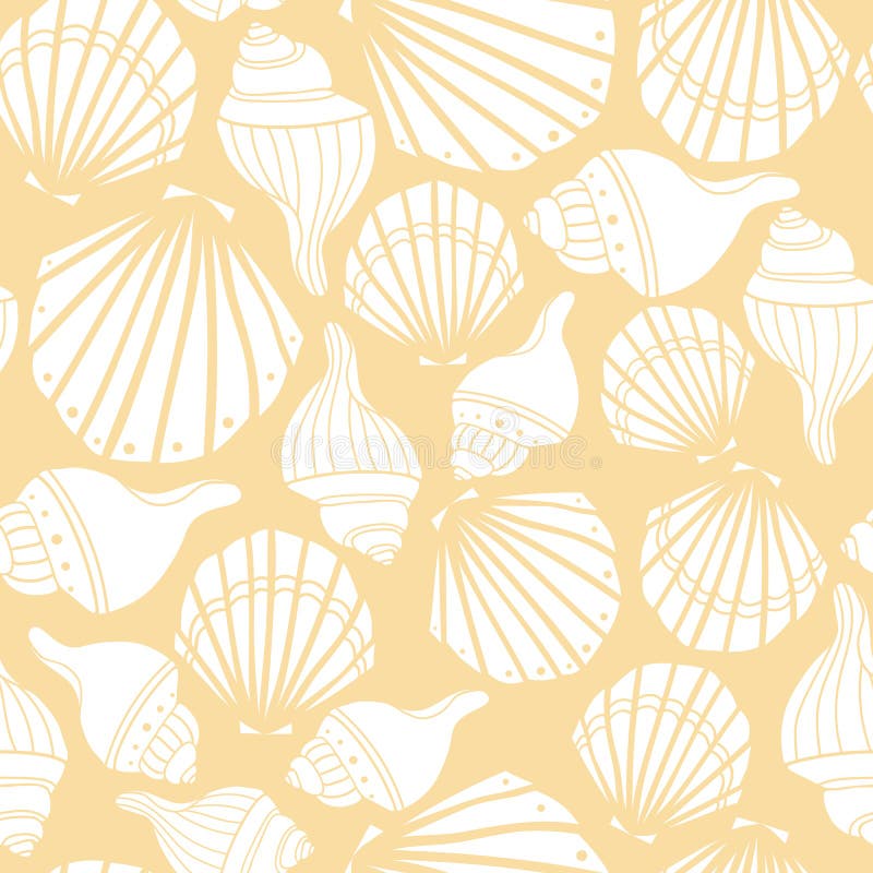 Vector White Seashells on Yellow Seamless Pattern Background. Stock ...
