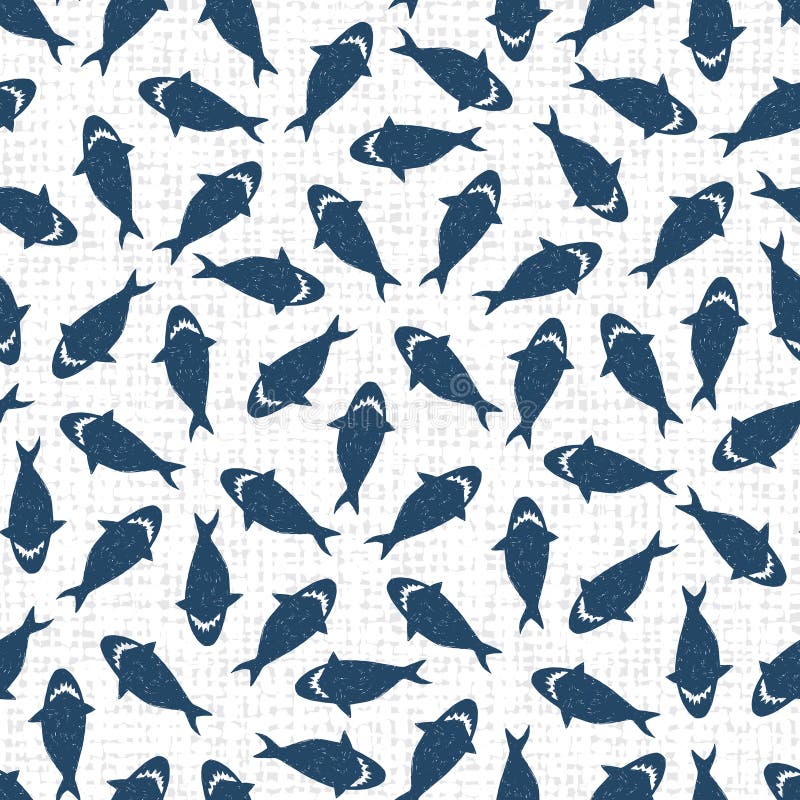 Vector White Shark Pen Sketch Scattered Repeat Pattern with Canvas ...