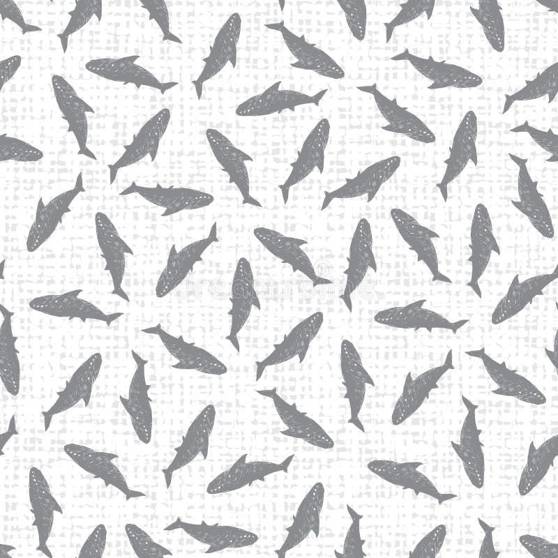 Vector White Shark Pen Sketch Scattered Repeat Pattern with Canvas ...