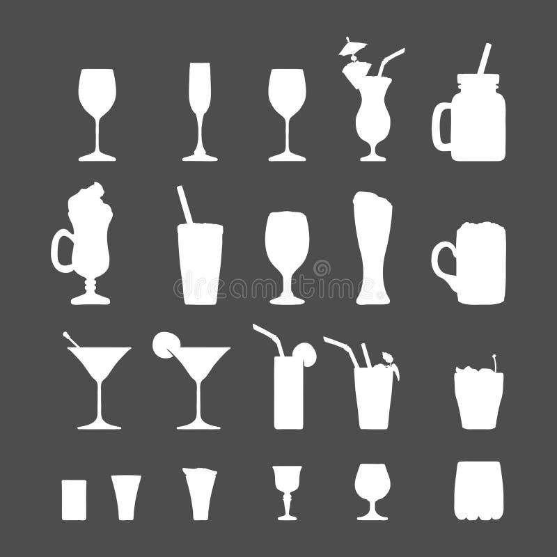 Vector White Silhouette Set of Alcohol and Soft Drinks Stock Vector ...
