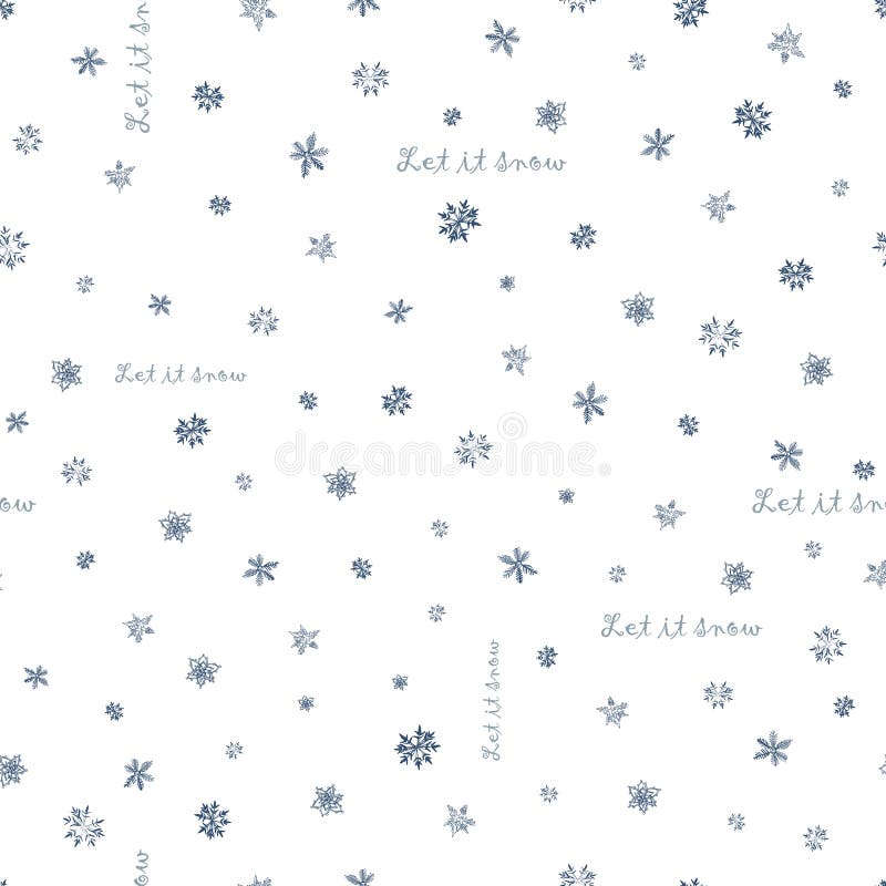Vector White Snowflakes with Text Let it Snow Background Pattern Stock ...