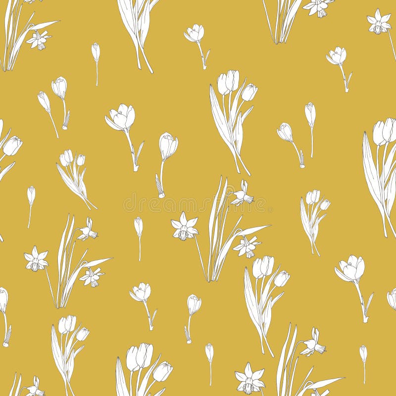 Vector White Flowers Line Art Repeat Pattern Background Stock Vector ...