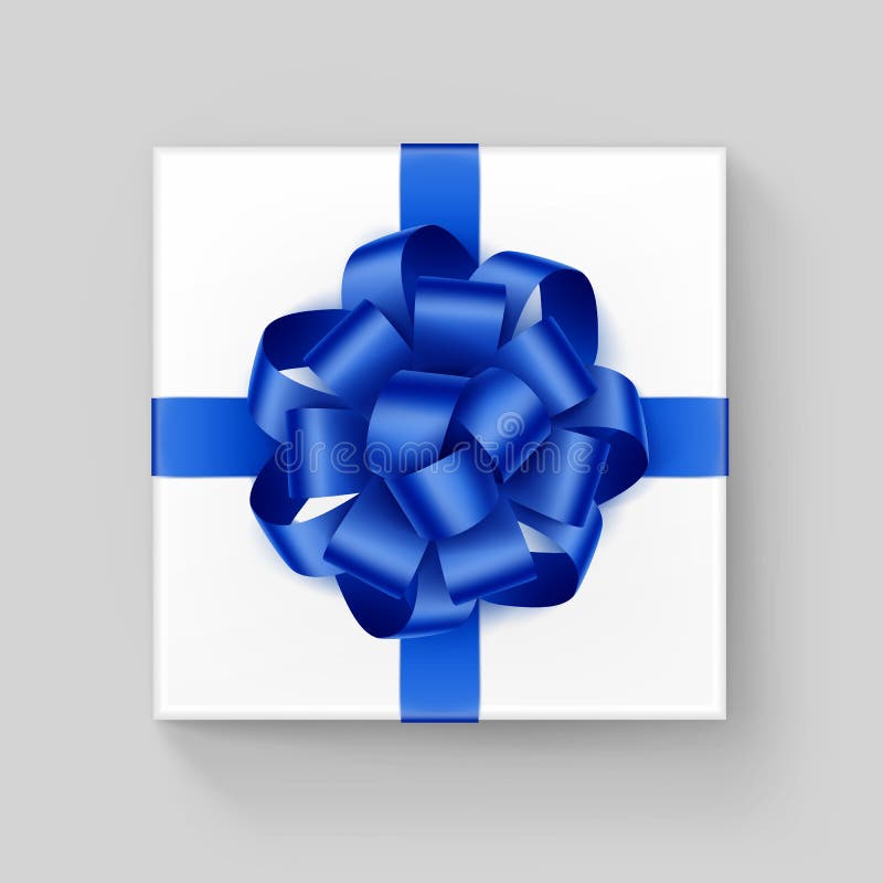 Vector White Square Gift Box with Shiny Blue Ribbon Bow Stock Vector ...
