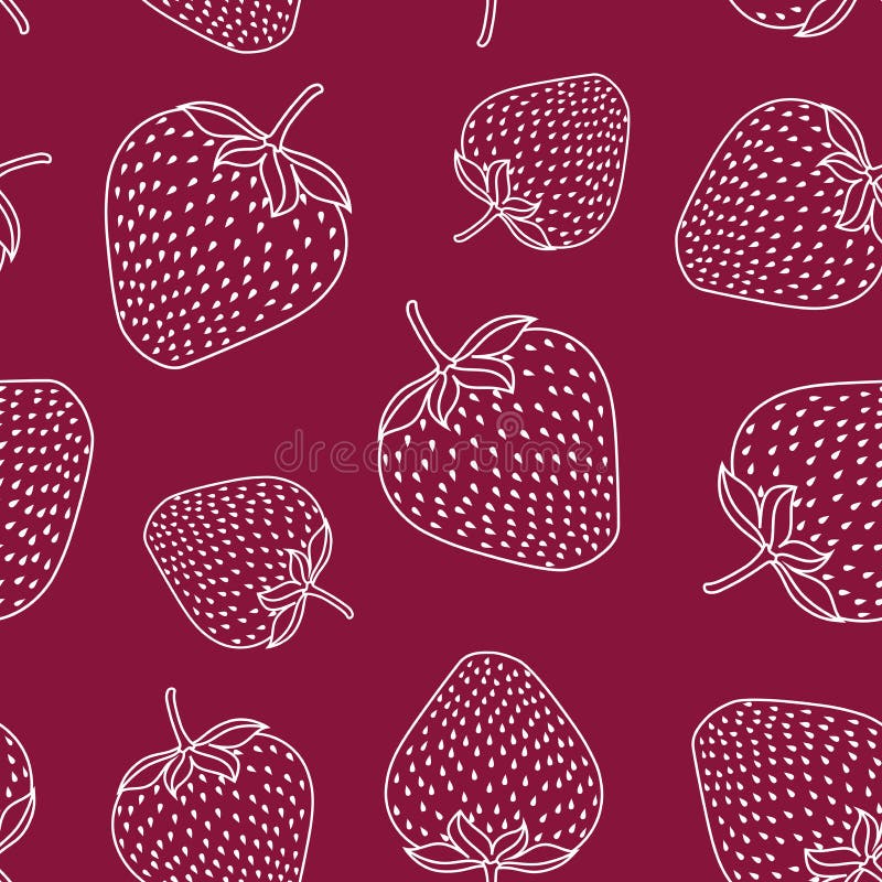 Seamless Vector Pattern with White Line Strawberries on Raspberry Red ...
