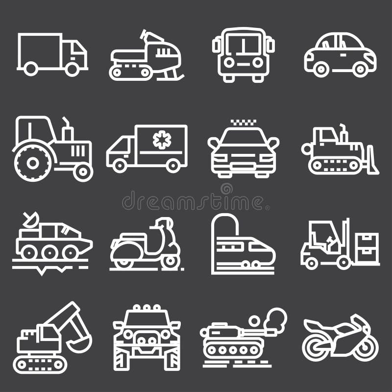 Vehicles Icons Set, Isolated on White Background, Vector Illustration ...