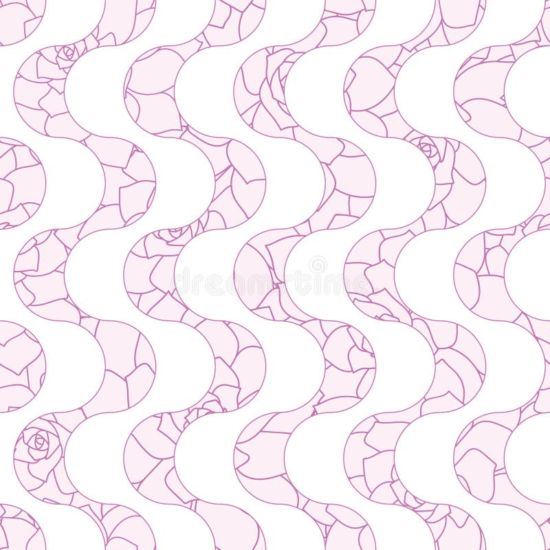 Vector White Waves Geometric Seamless Pattern with Purple Floral ...