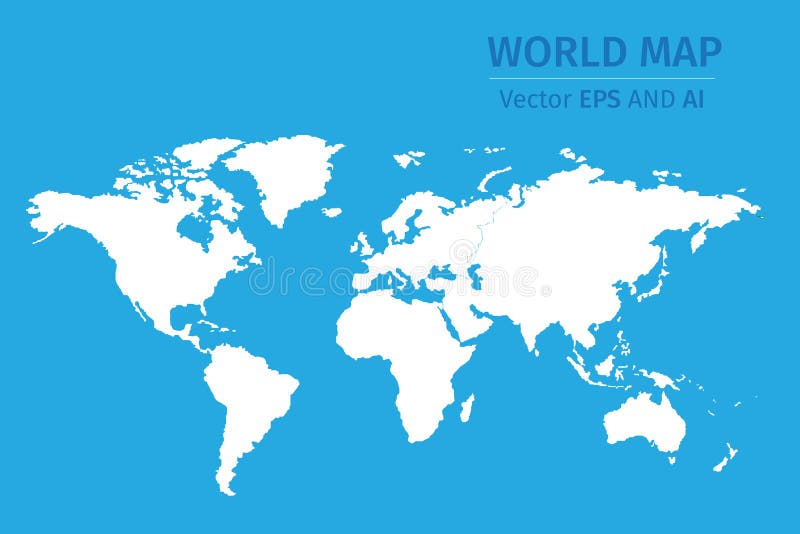 Vector White World Map on Blue Background Stock Illustration ...