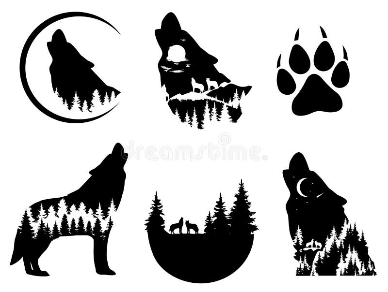 Vector Wild Animal Set, Wolves. Stock Vector - Illustration of logo ...