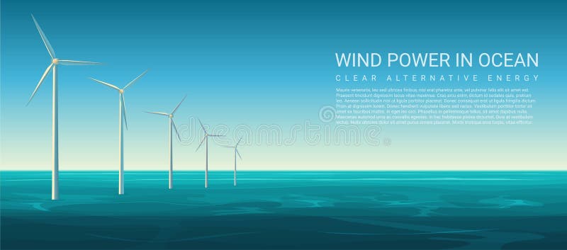 Vector Wind Energy Power Concept Poster Header with Wind Turbines in ...