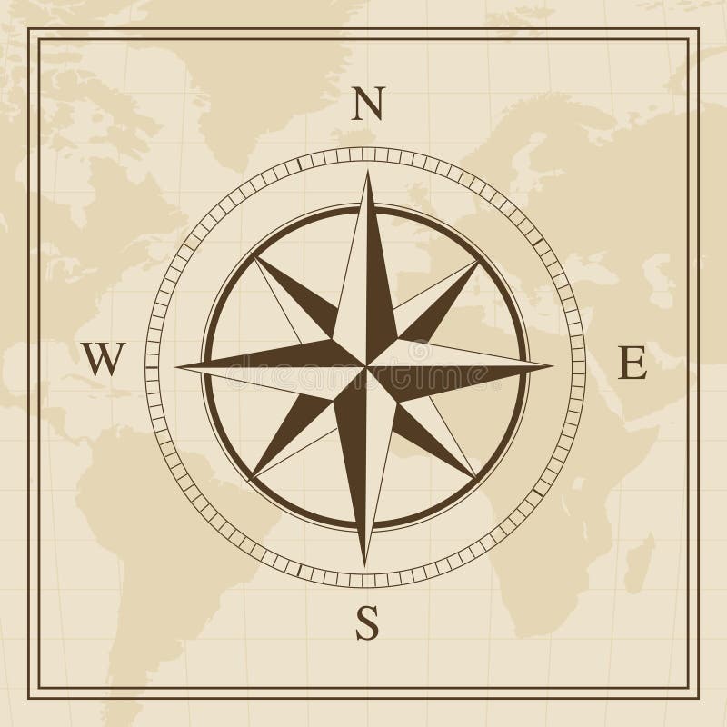 Vector Wind Rose on a World Map Background Stock Vector - Illustration ...