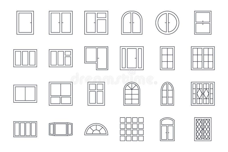 Vector Window Icons. Editable Stroke. Set Line Architectural Symbols ...