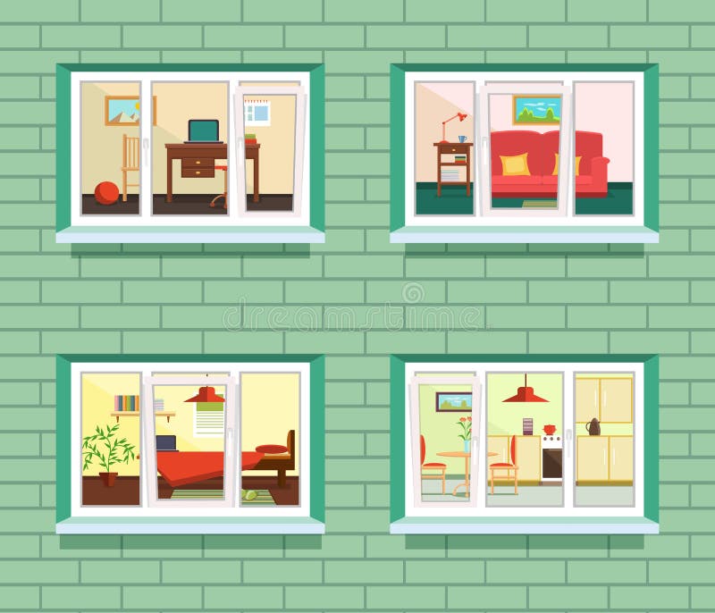 Vector Window View of Flat Design Stock Vector - Illustration of ...