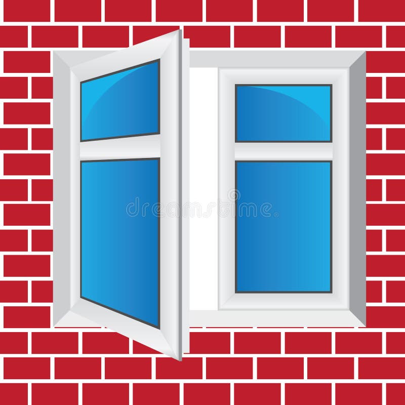 Vector windows, brick wall stock vector. Illustration of building ...