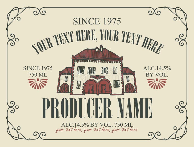 Label for Wine with Cartoon Stylized Old House Stock Vector ...