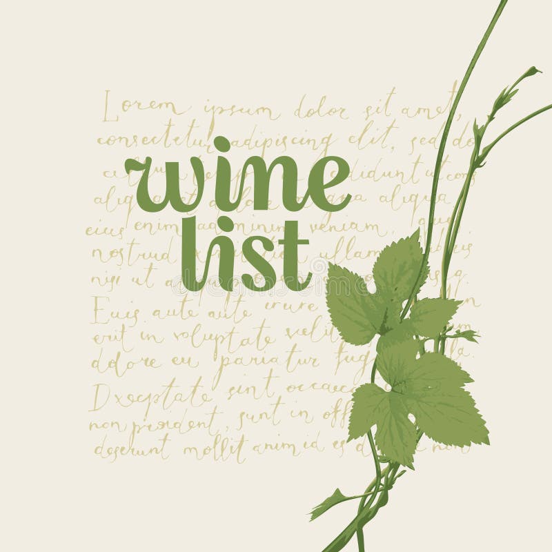 Vector Wine List with Grape Vine and Lorem Ipsum Stock Vector ...