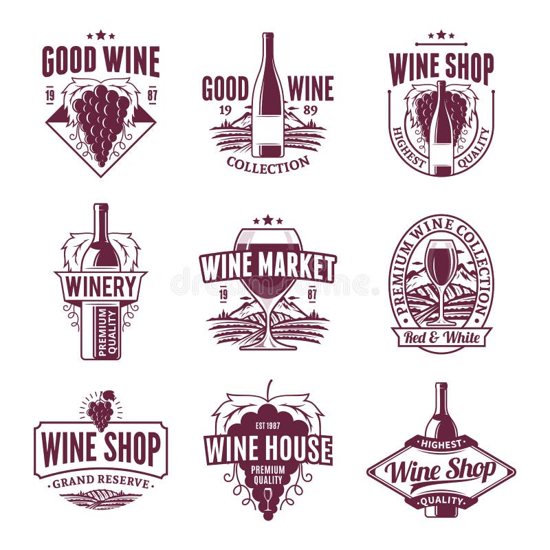 Vector Wine Logo, Icons and Design Elements Stock Vector - Illustration ...