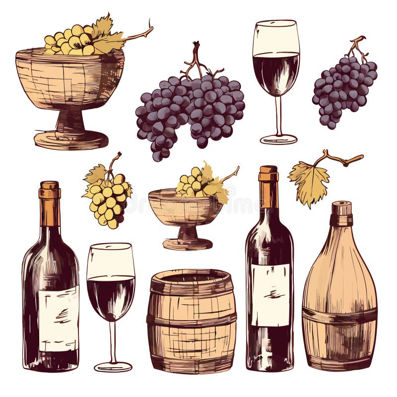 Vector Winery Design Elements Set Icon Eps10. Vector Alcoholic Beverage ...