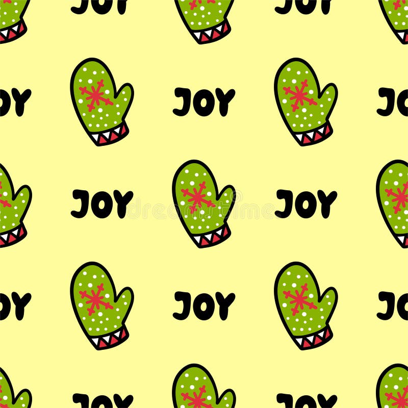Vector Winter Pattern for Decoration Design with Smittens and Joy Text ...