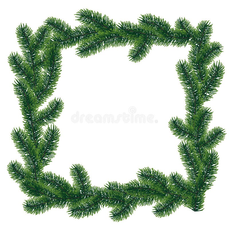 Vector Winter Rectangle Frame with Coniferous Tree Branches with Needle ...