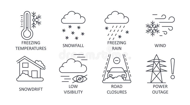 Vector Winter Storm Icons. Editable Stroke Line Set of Weather Elements ...