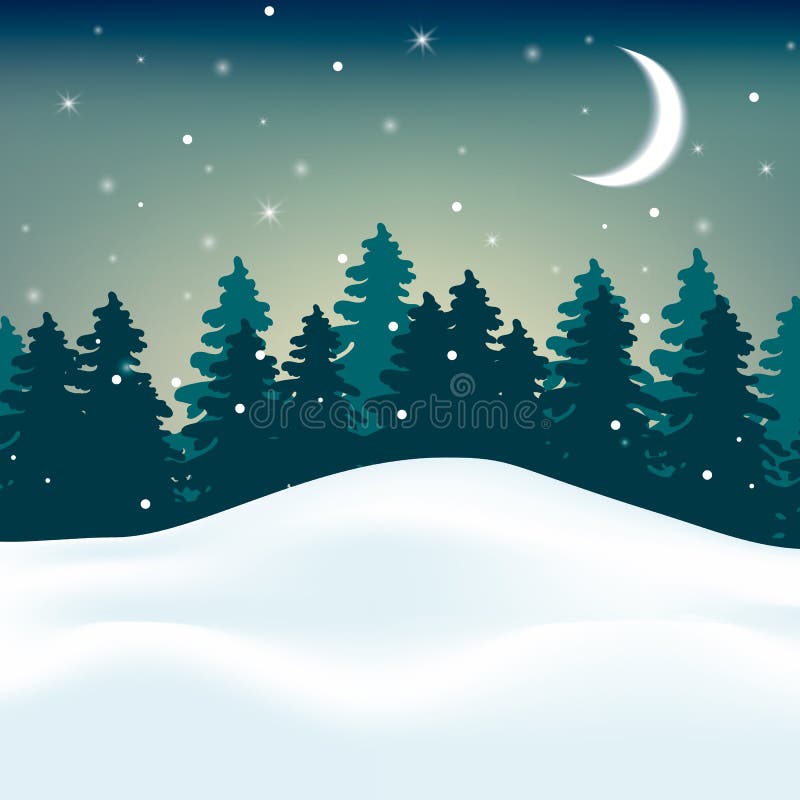 Vector Wintry Landscape with Night Sky and Light Moon Stock ...