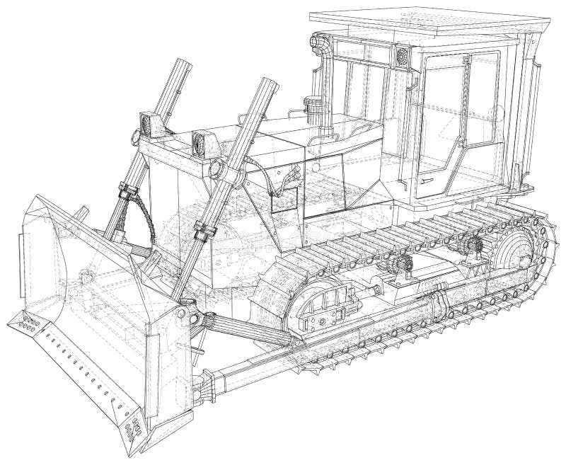 Vector Wire-frame Bulldozer. the Layers of Visible and Invisible Lines ...