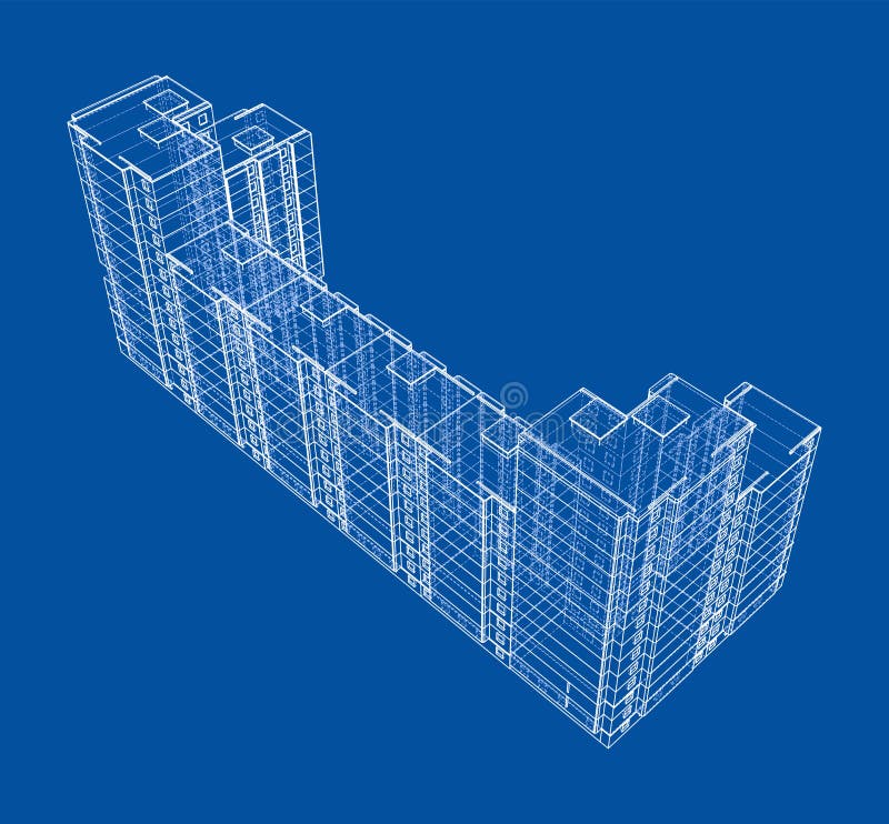 Vector Wire-frame Model of a Multi-storey Building Stock Vector ...